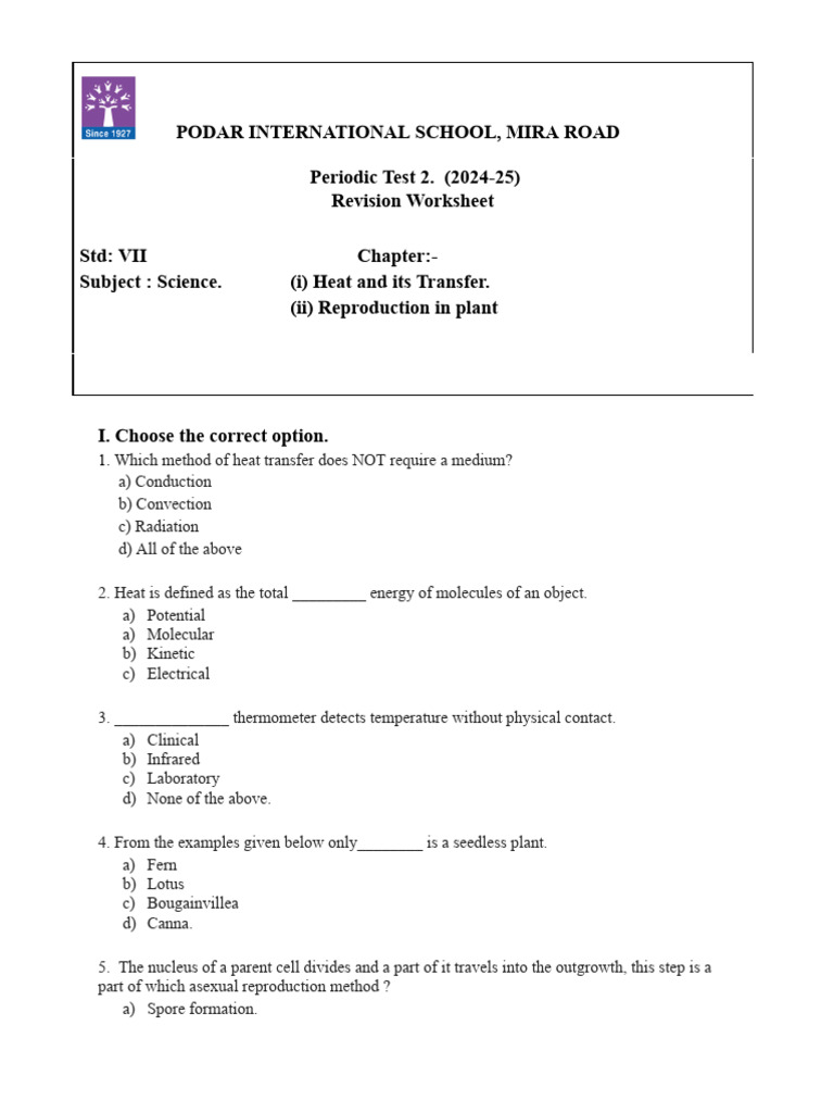 Grade 7 Science Revision Worksheet | PDF | Flowers | Reproduction