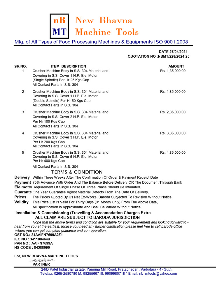 JAGGERY CRUSHER MACHINE QUOTATION | PDF