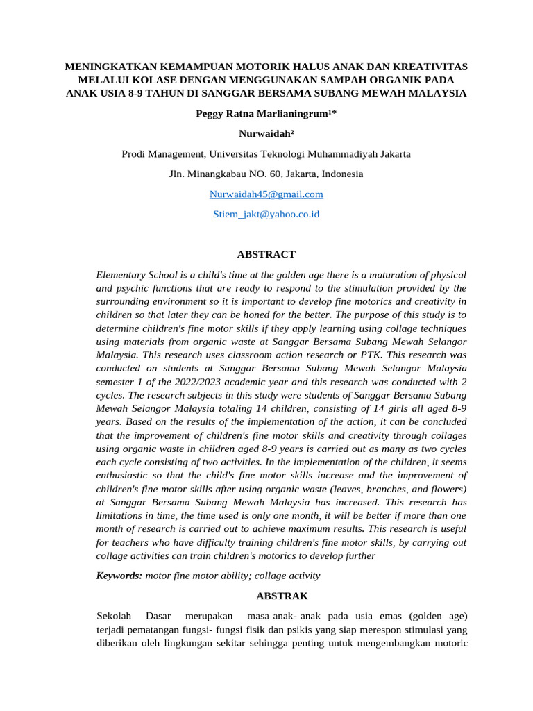Meningkatkan Kemampuan Motorik Halus Anak Dan Kreativitas Melalui Kolase Dengan Menggunakan ...