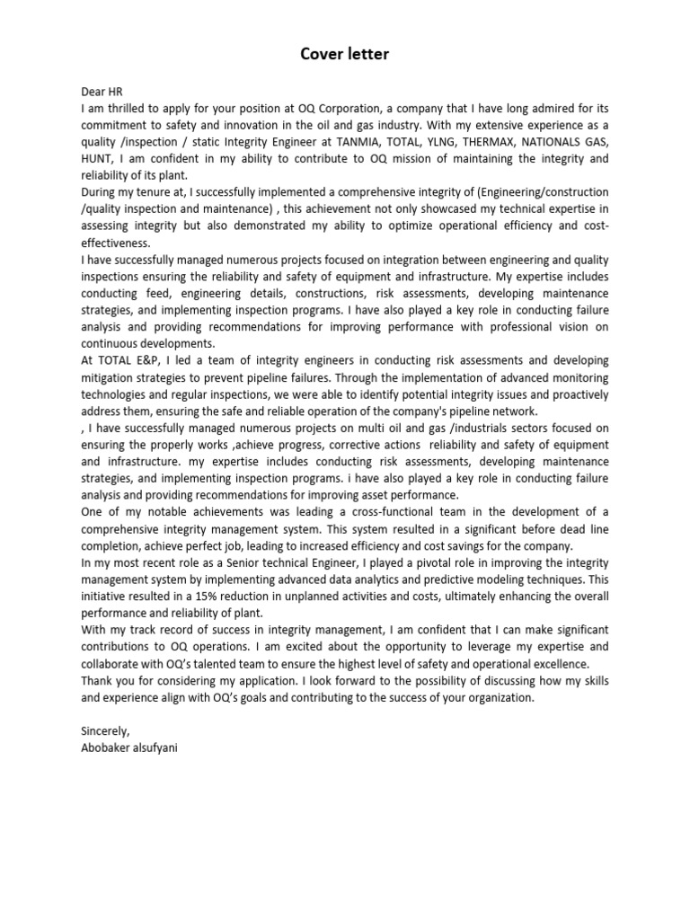 cover letter -abobaker oq | PDF | Reliability Engineering | Risk Assessment