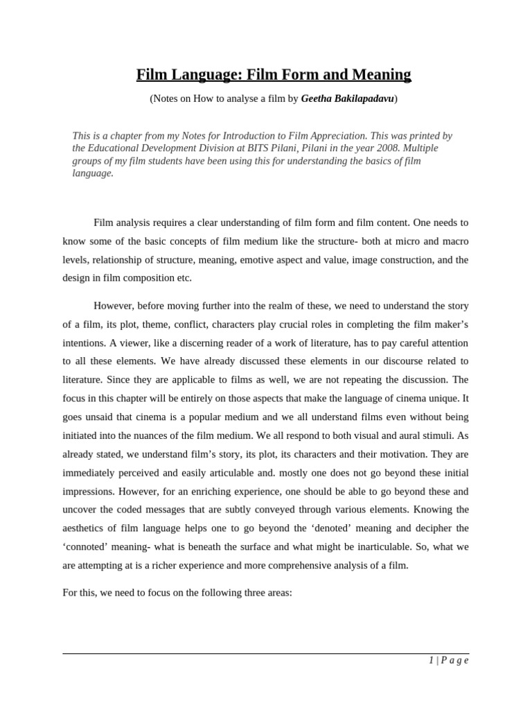 Film Language Film Form and Meaning | PDF | Composition (Visual Arts ...
