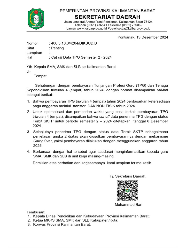 Cut Off Data TPG Semester 2-2024 | PDF