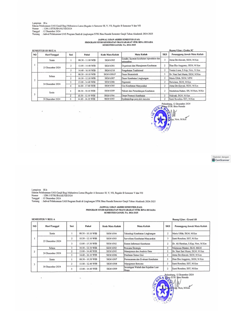 Jadwal UAS Smster 3,5a, 7a Dan 7b | PDF