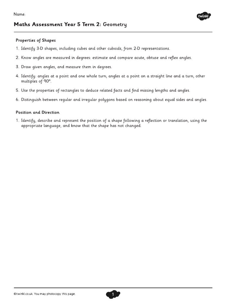 T2 M 1210 Year 5 Maths Assessment Geometry Properties of Shapes T2 | PDF