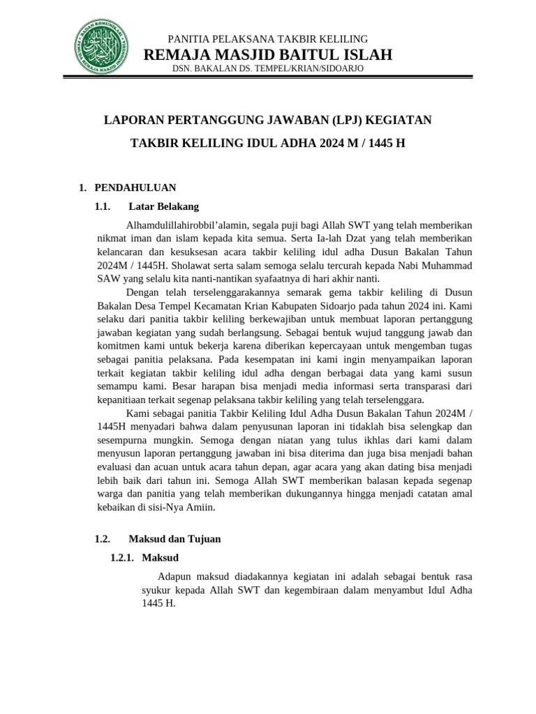 LPJ Remas 2024 - Takbir Keliling Idul Adha | PDF