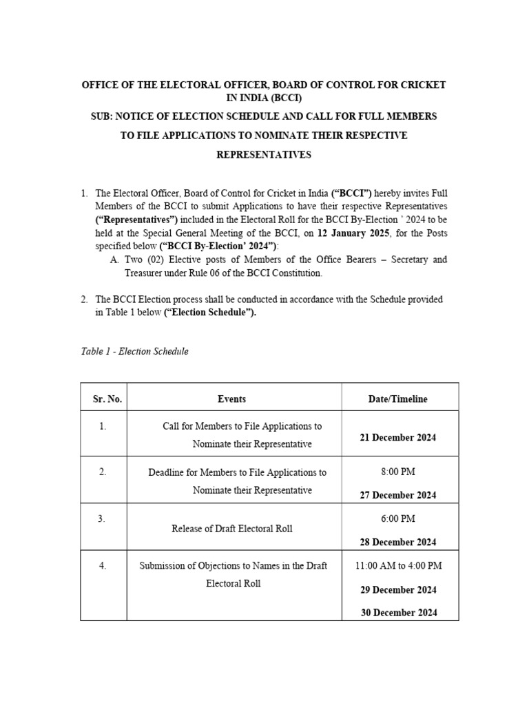 BCCI By-Election 2024 Nomination Notice | PDF | Affidavit | Identity ...