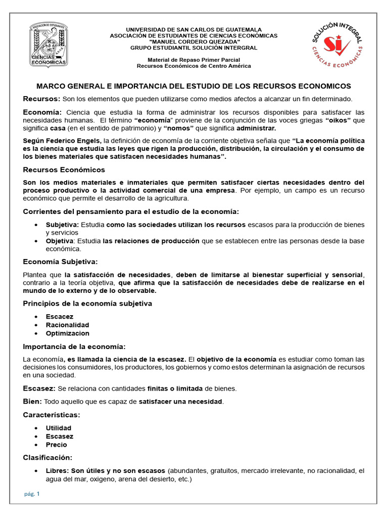 Recursos Economicos Primer Parcial | PDF | Bienes | Ciencias económicas