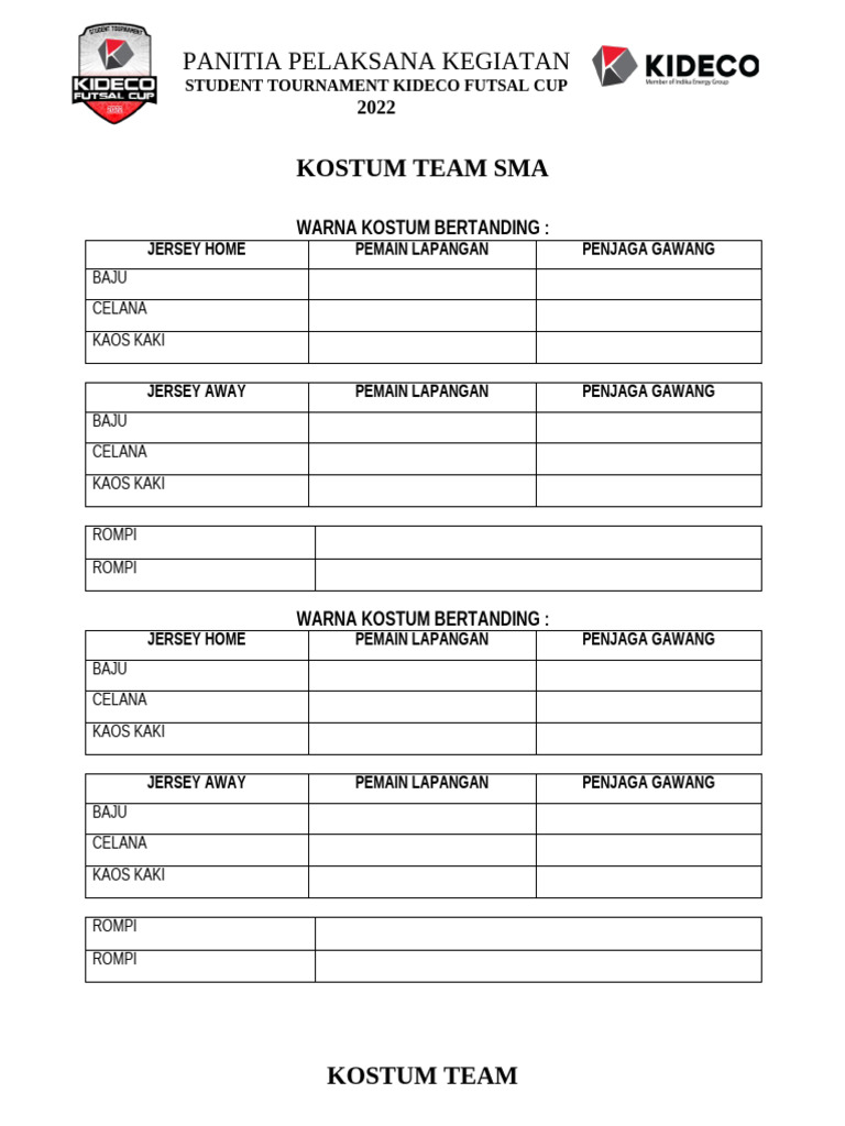 Pengesahan Kostum Team Sma | PDF