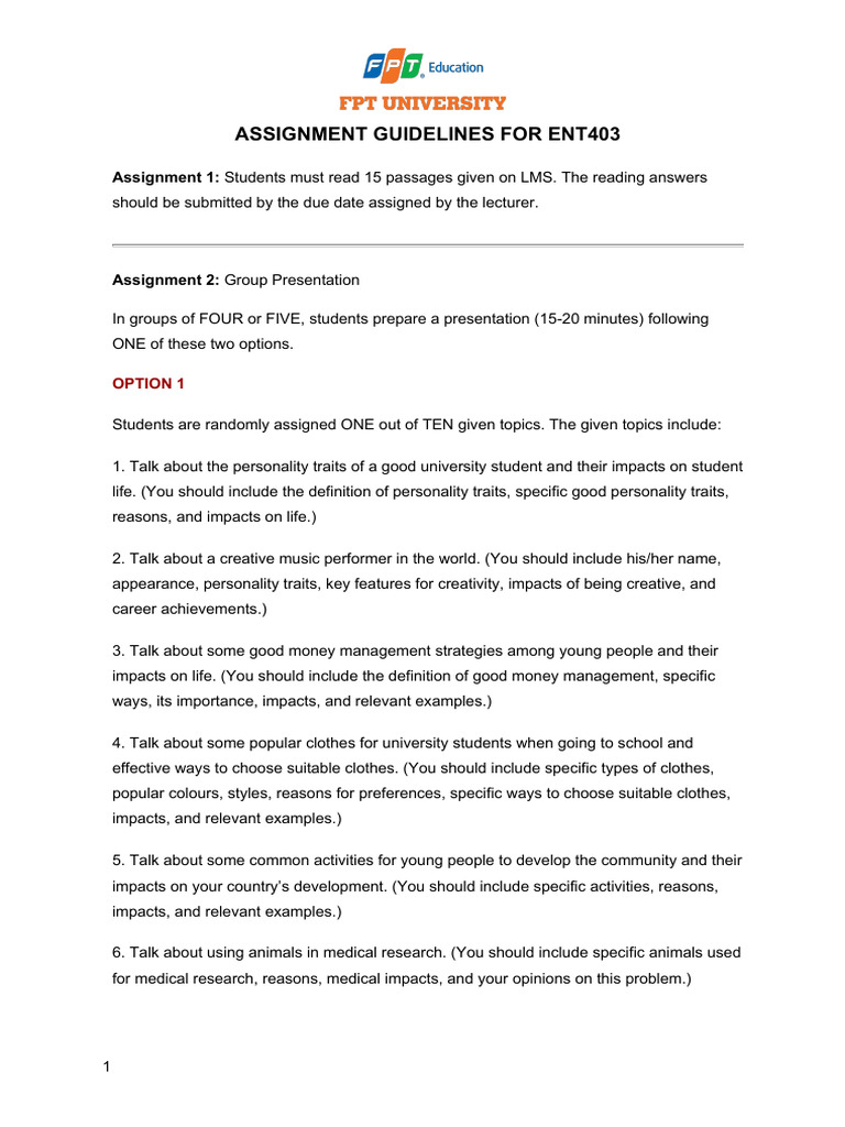 Fa24 - Ent403 - Assignment Guidelines | PDF | Reason | Information