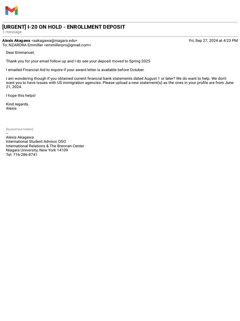 Gmail - (URGENT) I-20 ON HOLD - ENROLLMENT DEPOSIT | PDF