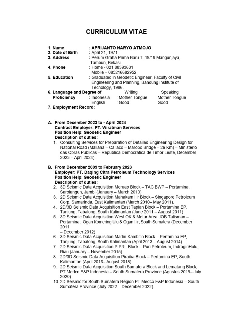 CV Aprijanto New | PDF | Geographic Information System | Topography