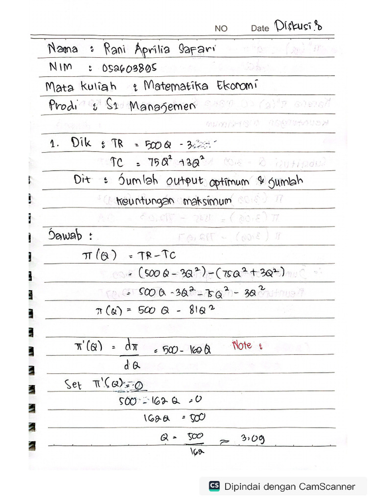 Diskusi 8 Matematika Ekonomi Rani | PDF