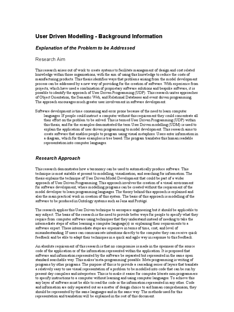User Driven Modelling Background Pdf Expert Computer Programming