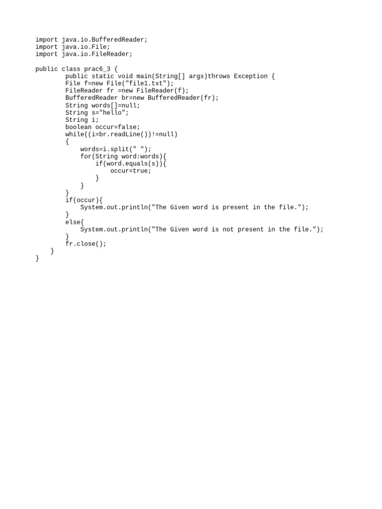 Java Code to Check Word Presence in File | PDF