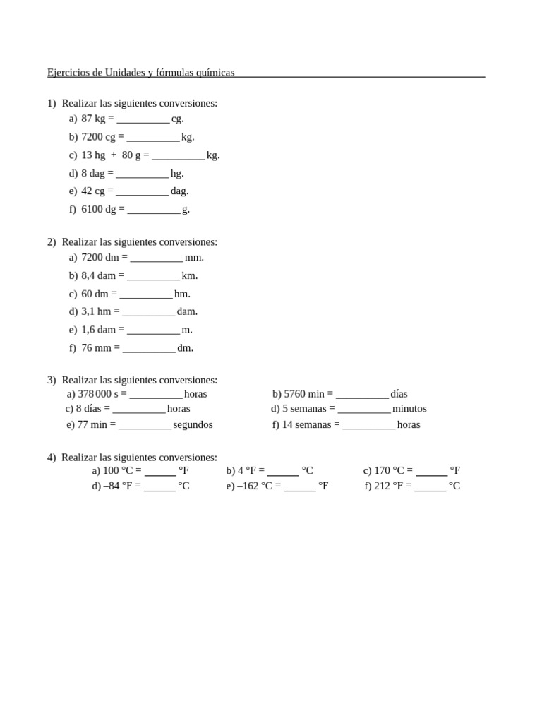 Ejercicios de Conversion de Unidades-IQ | PDF