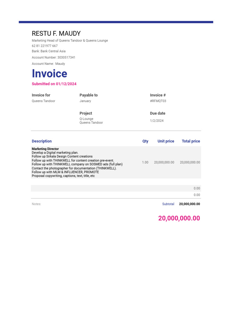 Invoice January - Maudy - #RFMQT03 | PDF