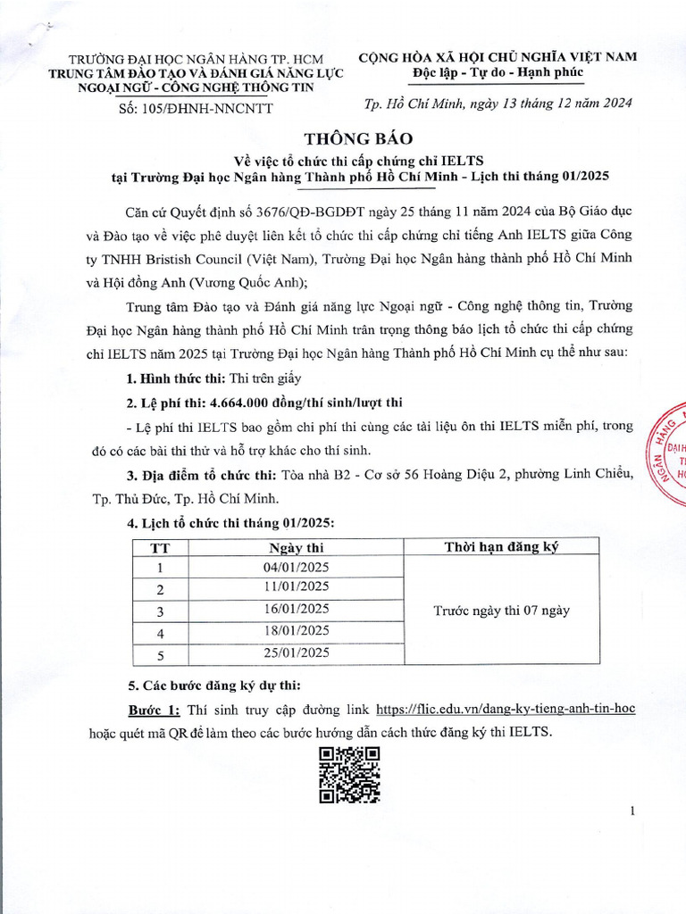 105-Tb to Chuc Thi Cap Cc Ielts Thang 01-2025 | PDF