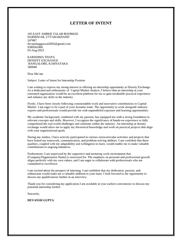 LETTER OF INTENT | PDF