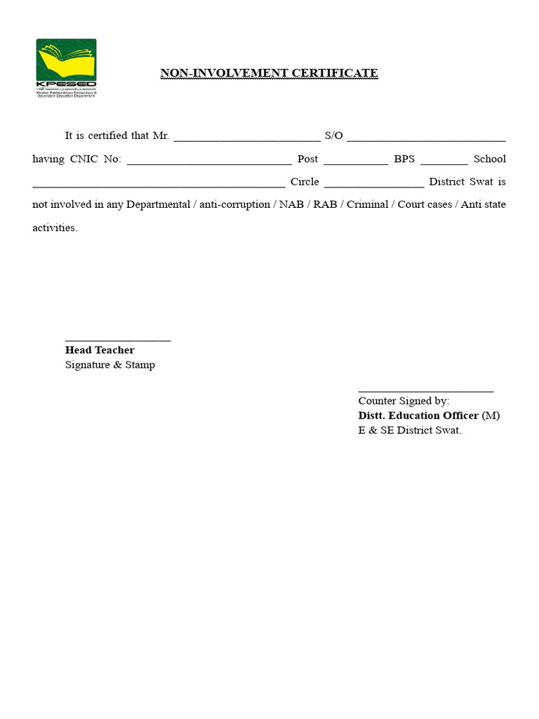 6.non Involvement Certificate-1 | PDF