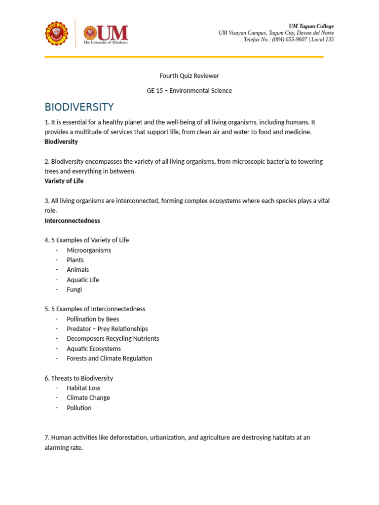 Biodiversity and Ecosystem Interactions | PDF | Biodiversity | Natural ...