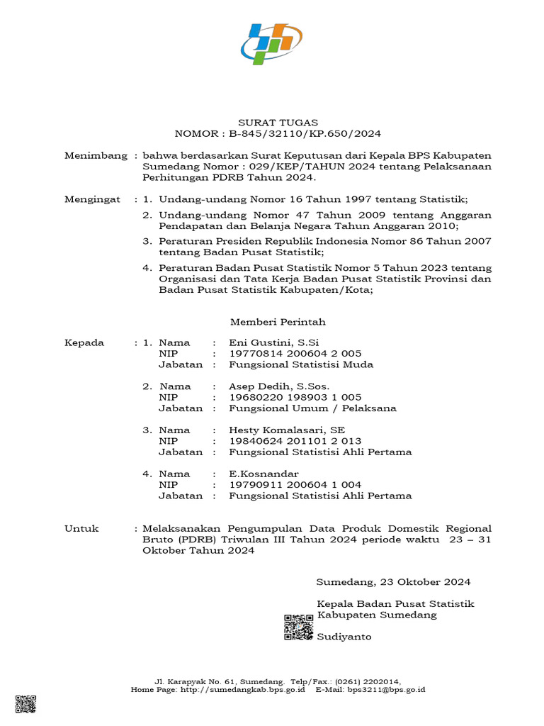 Neraca - Surtug Pengumpulan Data PDRB Triwulan III Tahun 2024-1 | PDF
