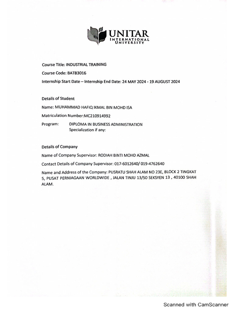 Logbook Internship | PDF