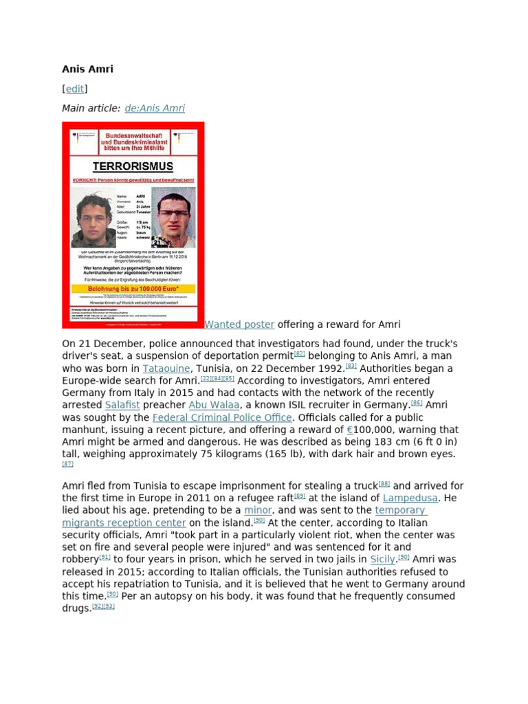 Anis Amri DOC | PDF | Crimes | Crime & Violence