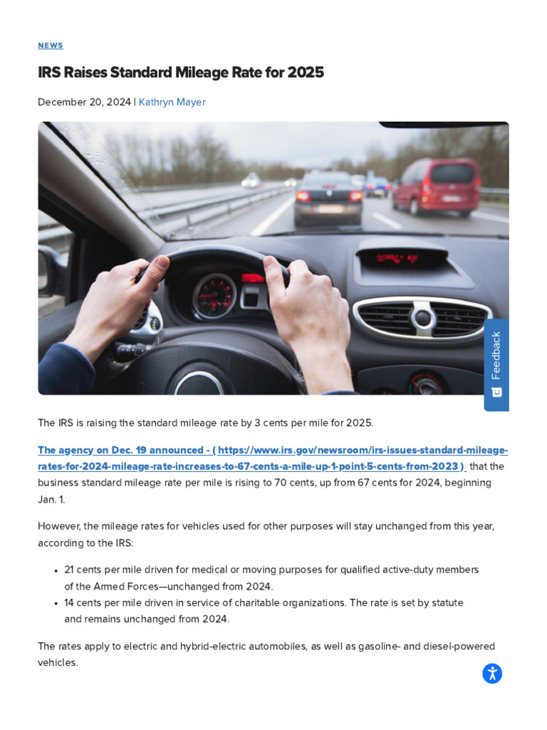 IRS Increases 2025 Mileage Rate to 70¢ | PDF | Fuel Economy In ...
