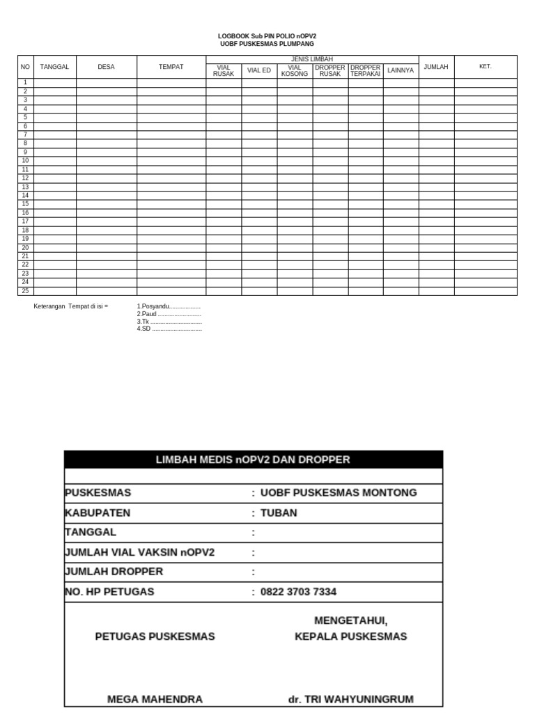 Logbook Sub Pin Polio | PDF