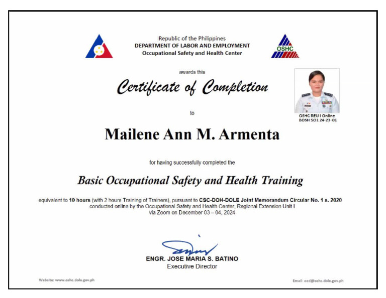 BOSH Seminar Certificate | PDF