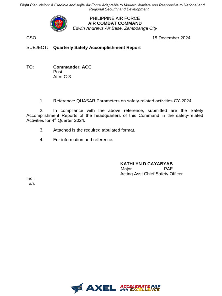 Format 4th QTR QUASAR 2024 | PDF | Military | Aviation