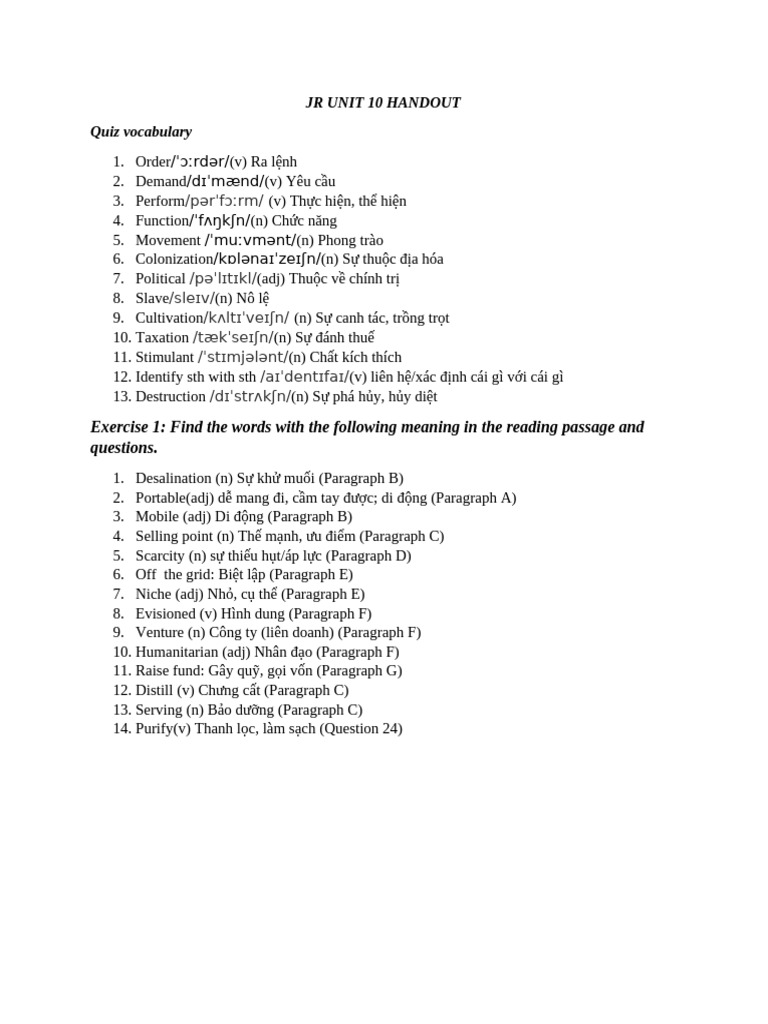 JR Unit 10 Handout | PDF