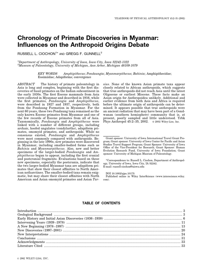 American J Phys Anthropol - 2002 - Ciochon - Chronology of Primate ...