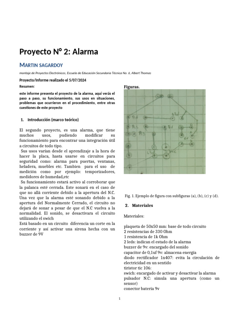 Ejemplo de Informe de Proyectos Escuela | PDF | Ingenieria Eléctrica | Electricidad