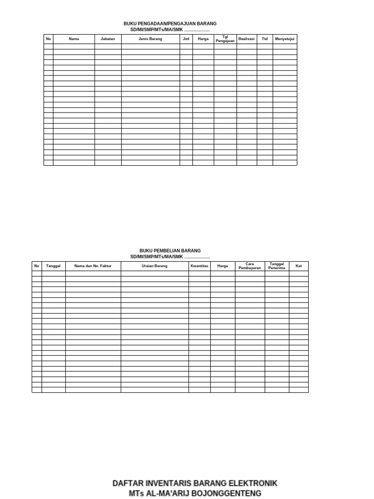 Format Administrasi Sekolah Inventaris Barang | PDF