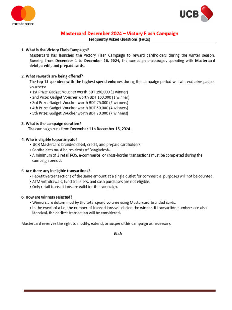 Mastercard Victory Flash Campaign FAQ | PDF