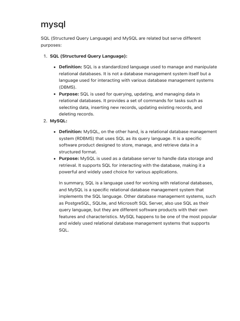 My SQL | PDF | Sql | Databases My SQL | PDF | Sql | Databases