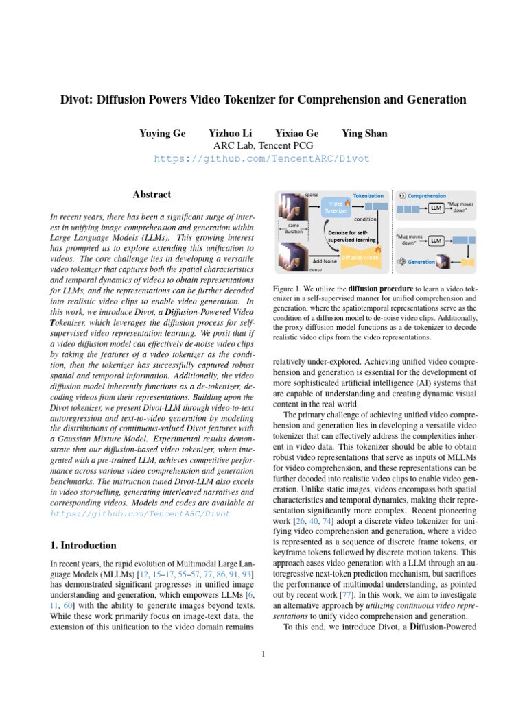 Divot: Diffusion Powers Video Tokenizer For Comprehension and Generation | PDF | Mean Squared ...