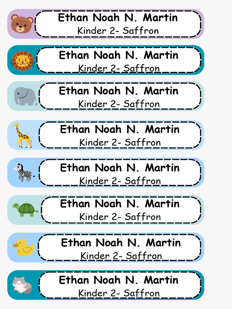 White Colorful Pastel Kids Cute Name Label A4 Document | PDF