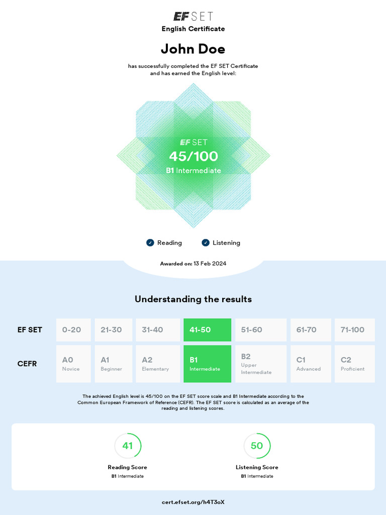Ef Set Certificate Sample | PDF