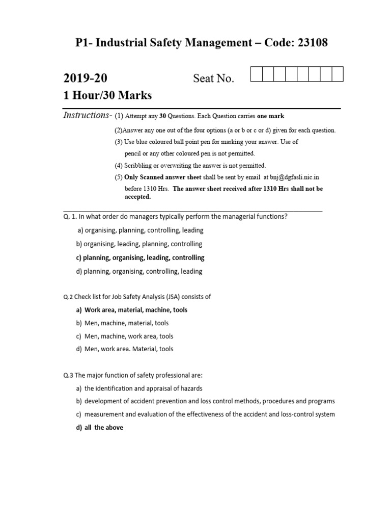 Question Paper Final - P1 | PDF | Safety | Attitude (Psychology)