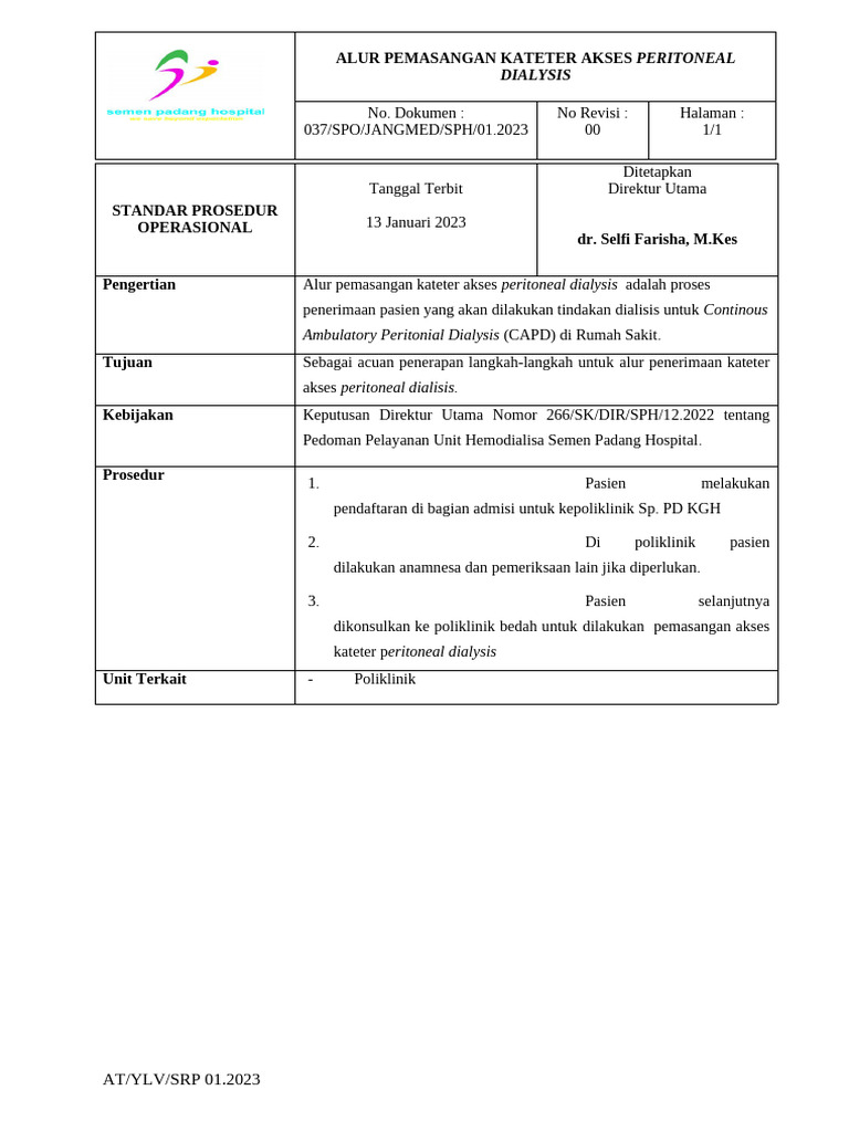 037 SPO Pemasangan Kateter Akses Peritoneal Dialysis | PDF