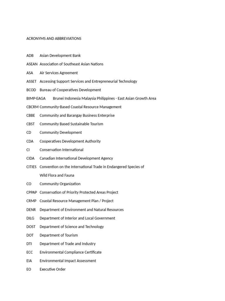 Acronyms and Abbreviations | PDF | Philippines | Natural Environment