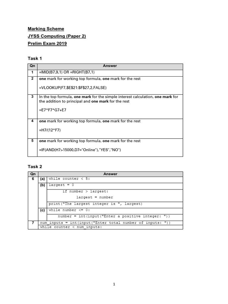 JYSS 2019 P2 Solution | PDF | Computer Programming | Computing