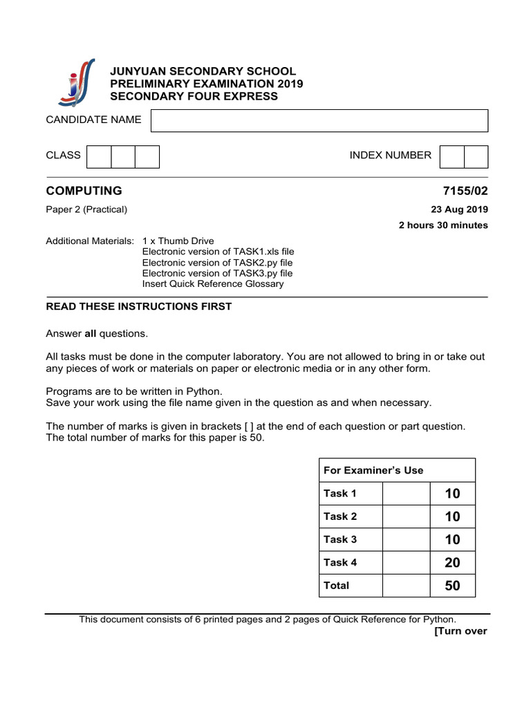 JYSS 2019 P2 | PDF | Computer Program | Programming