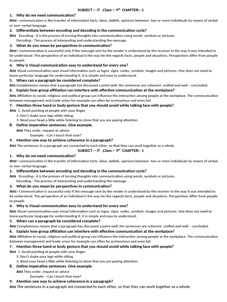 9th questions | PDF | Communication | Information