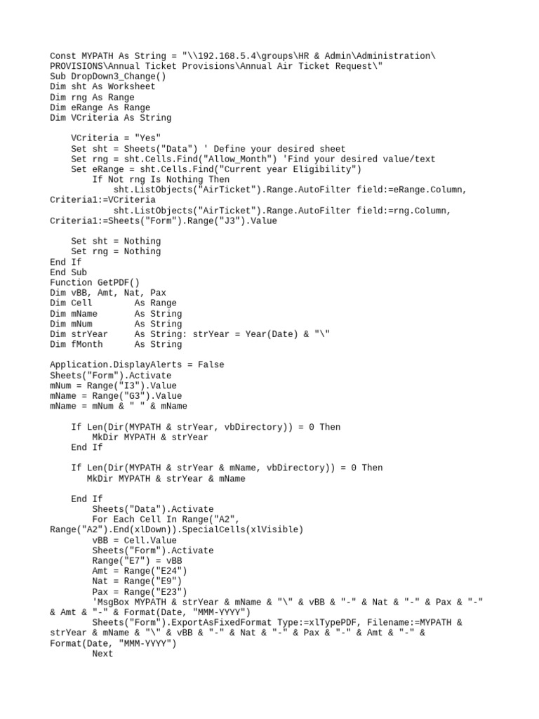 Annual Airticket Form Final Macro | PDF | Computer Programming | Software Engineering