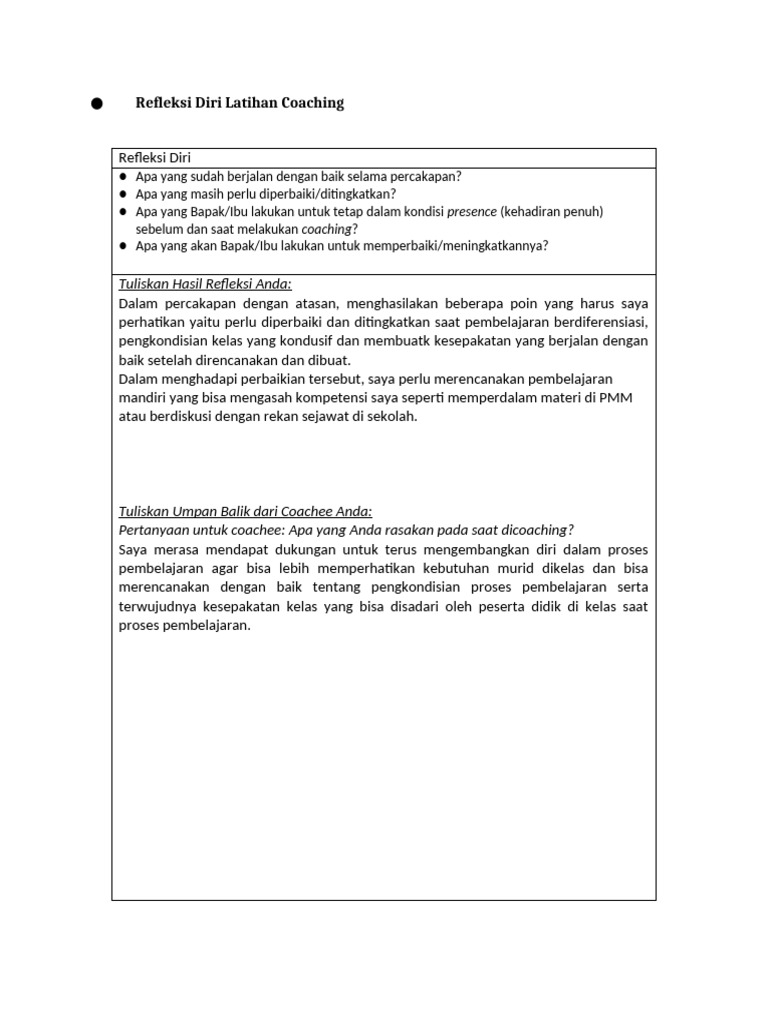 5_Lembar Refleksi Diri Latihan Coaching | PDF