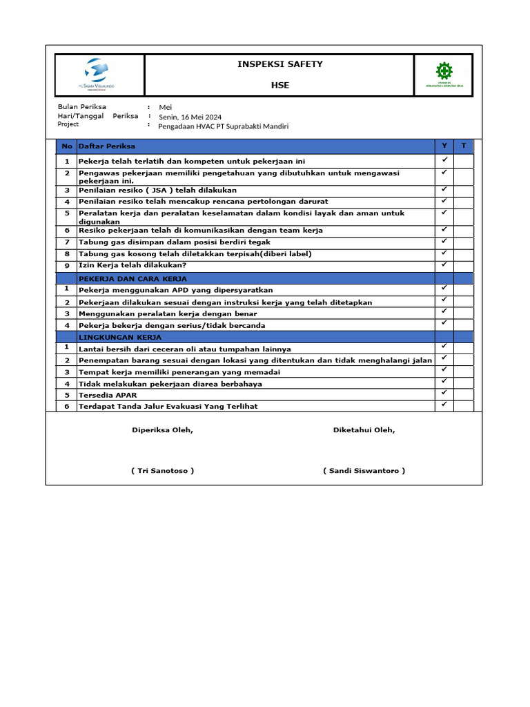 Form Inspeksi Safety | PDF