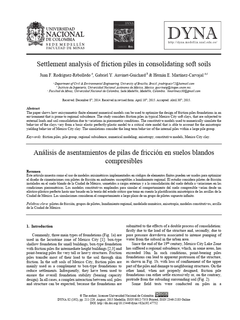 Settlement Analysis of Friction Piles in | PDF | Deep Foundation | Lake